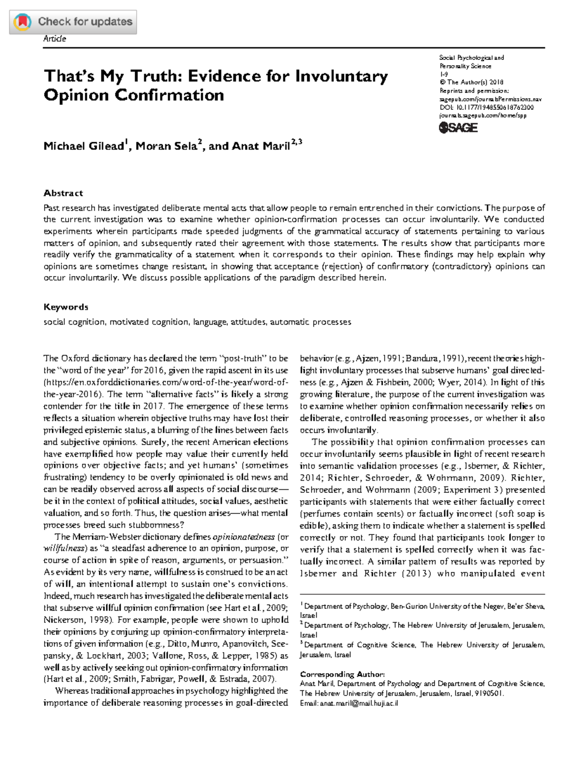 That’s My Truth: Evidence for Involuntary Opinion Confirmation ...