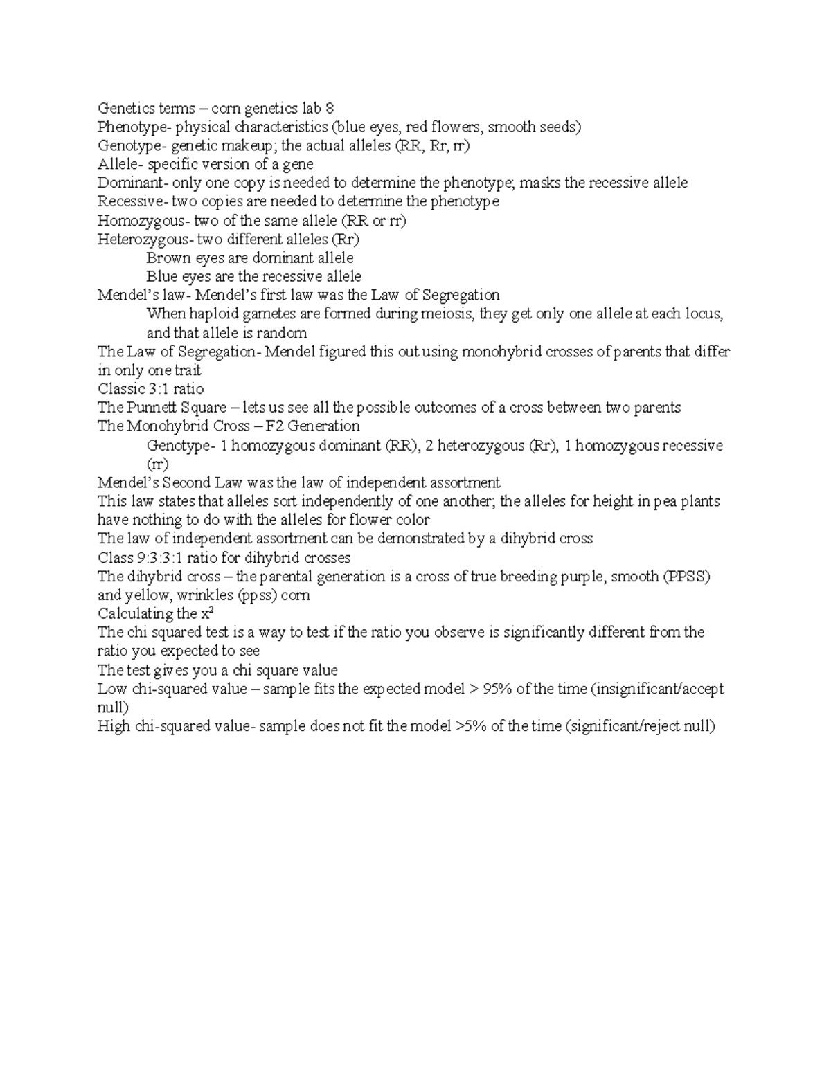 Corn genetics lab 8 - Genetics terms – corn genetics lab 8 Phenotype ...