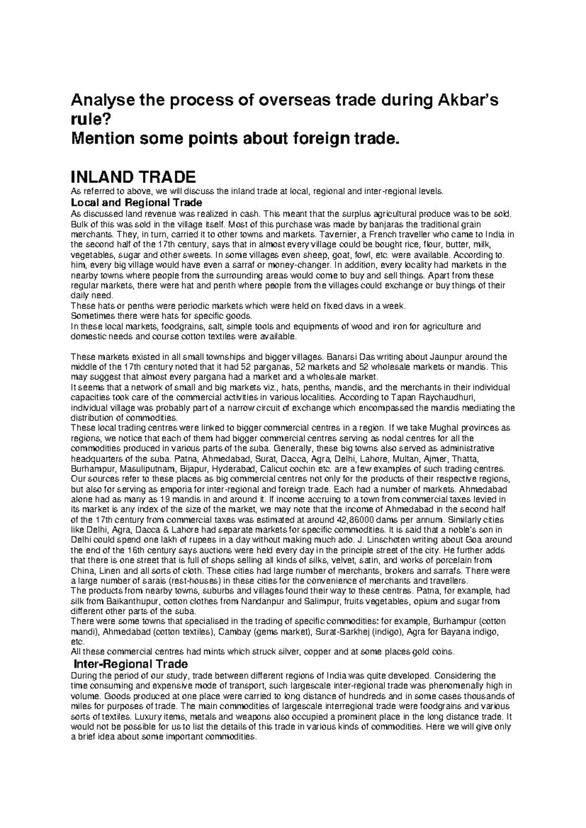 Overseas trade - Note - Analyse the process of overseas trade during ...