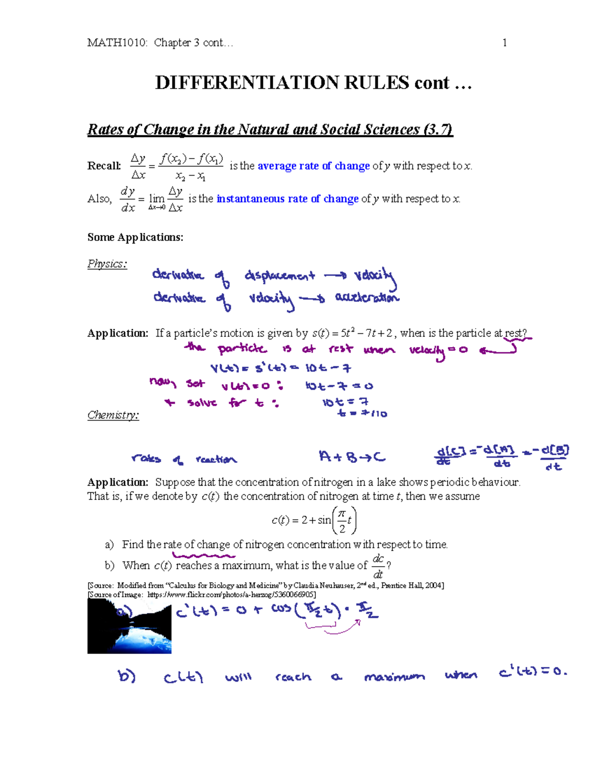 Week 5.2 (3.7, 3 - notes for regular calc no integral - DIFFERENTIATION ...