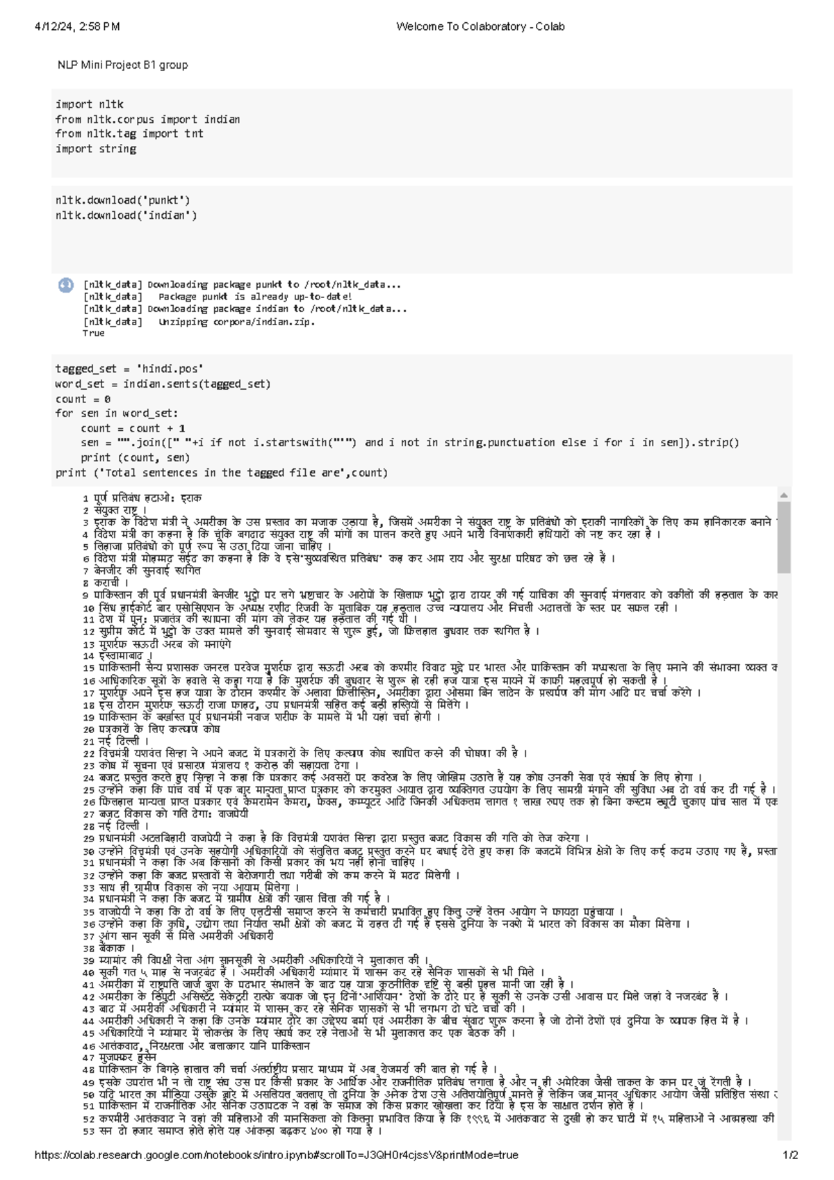 NLP mini project - 4/12/24, 2:58 PM Welcome To Colaboratory - Colab - Studocu