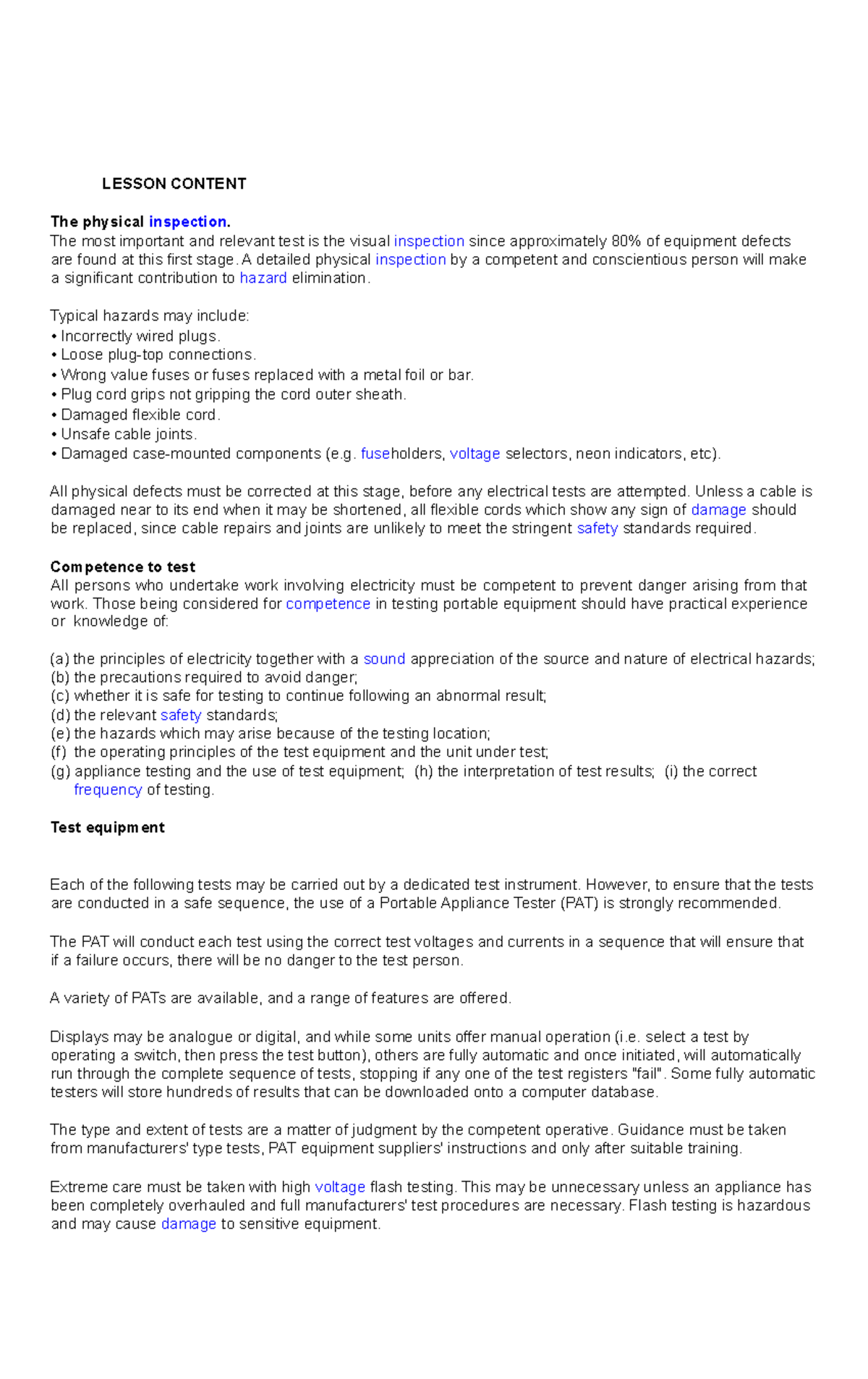 Construction Safety Health 37 - LESSON CONTENT The physical inspection ...