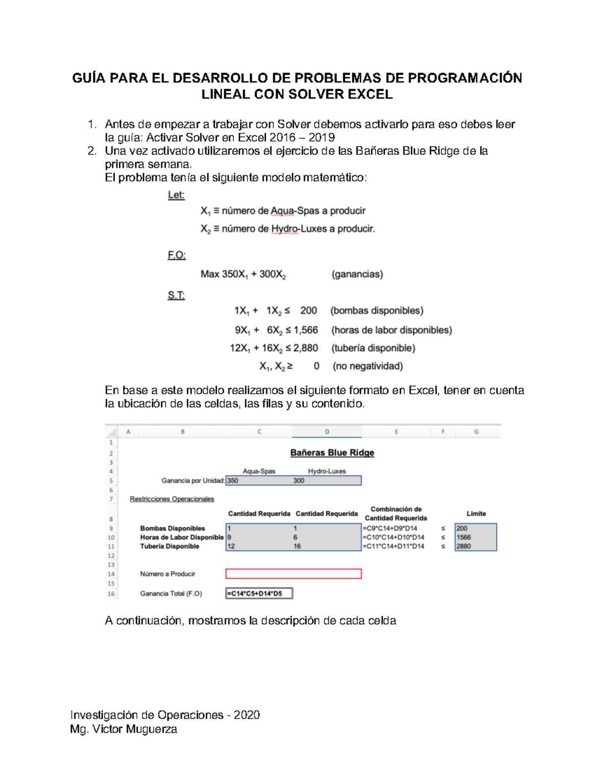 GUÍA PARA EL Desarrollo DE Problemas DE Programación Lineal CON Solver Excel - Investigación de ...