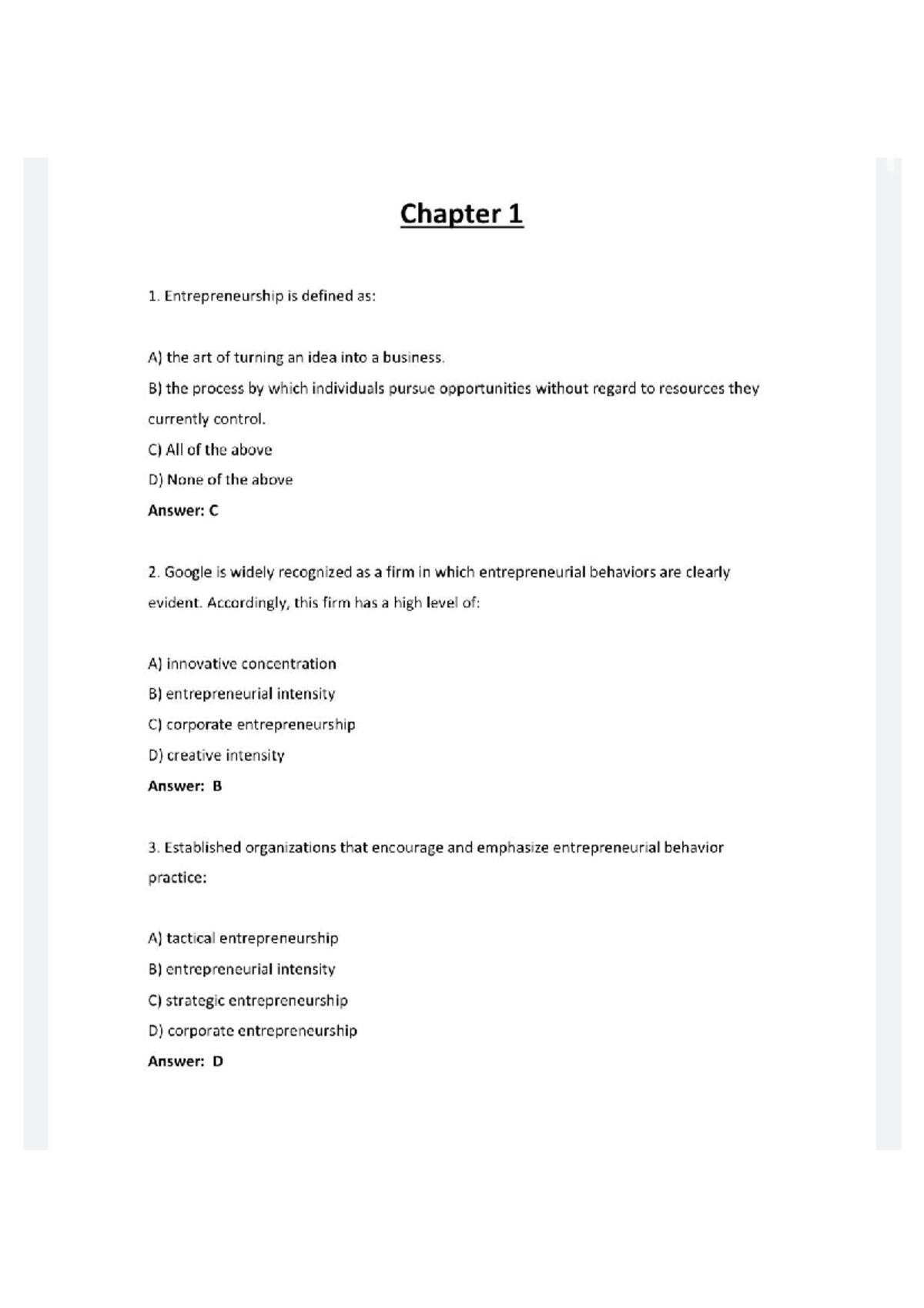 Enterpreneurship Questions - Studocu