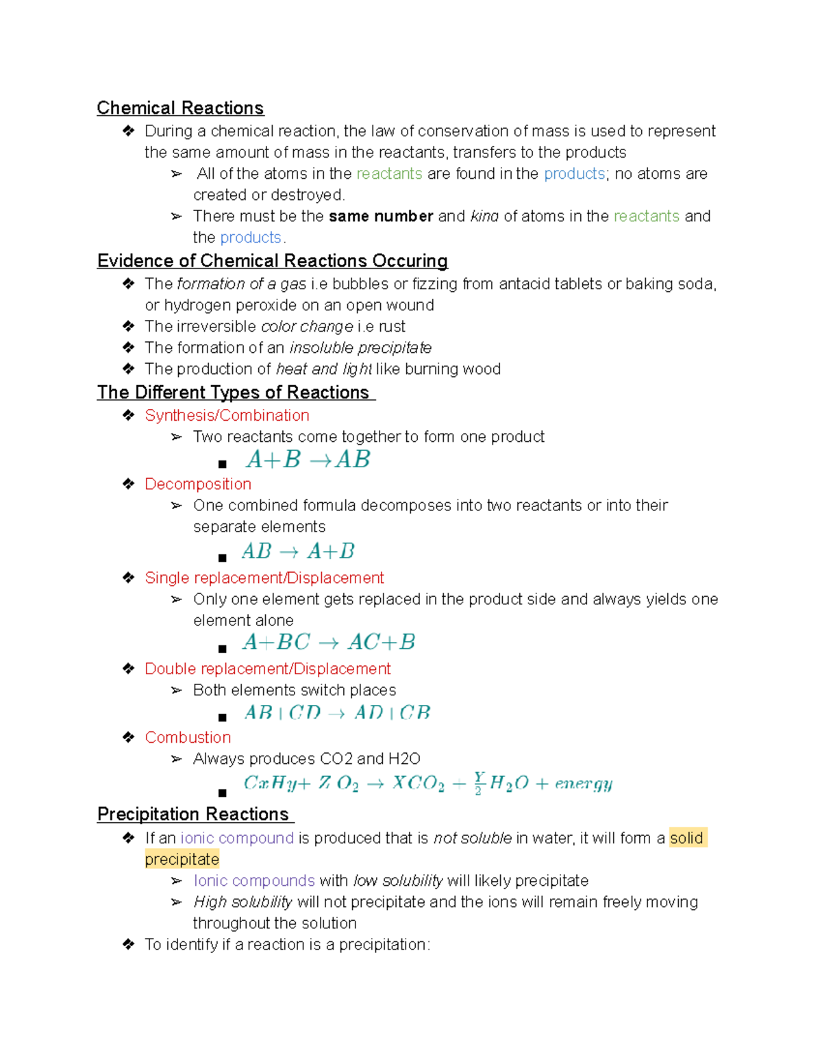 Chemistry Unit 7 Review Sheet - Chemical Reactions During a chemical ...