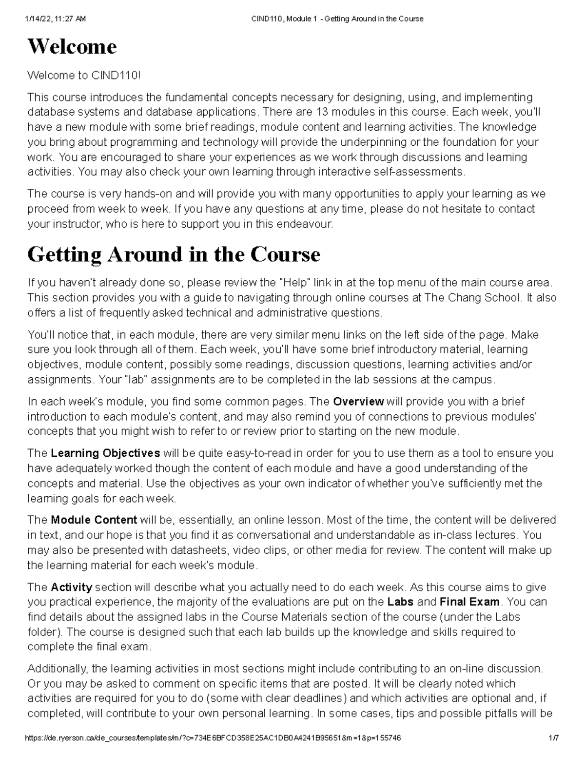 CIND110, Module 1 - Getting Around in the Course - Welcome Welcome to ...