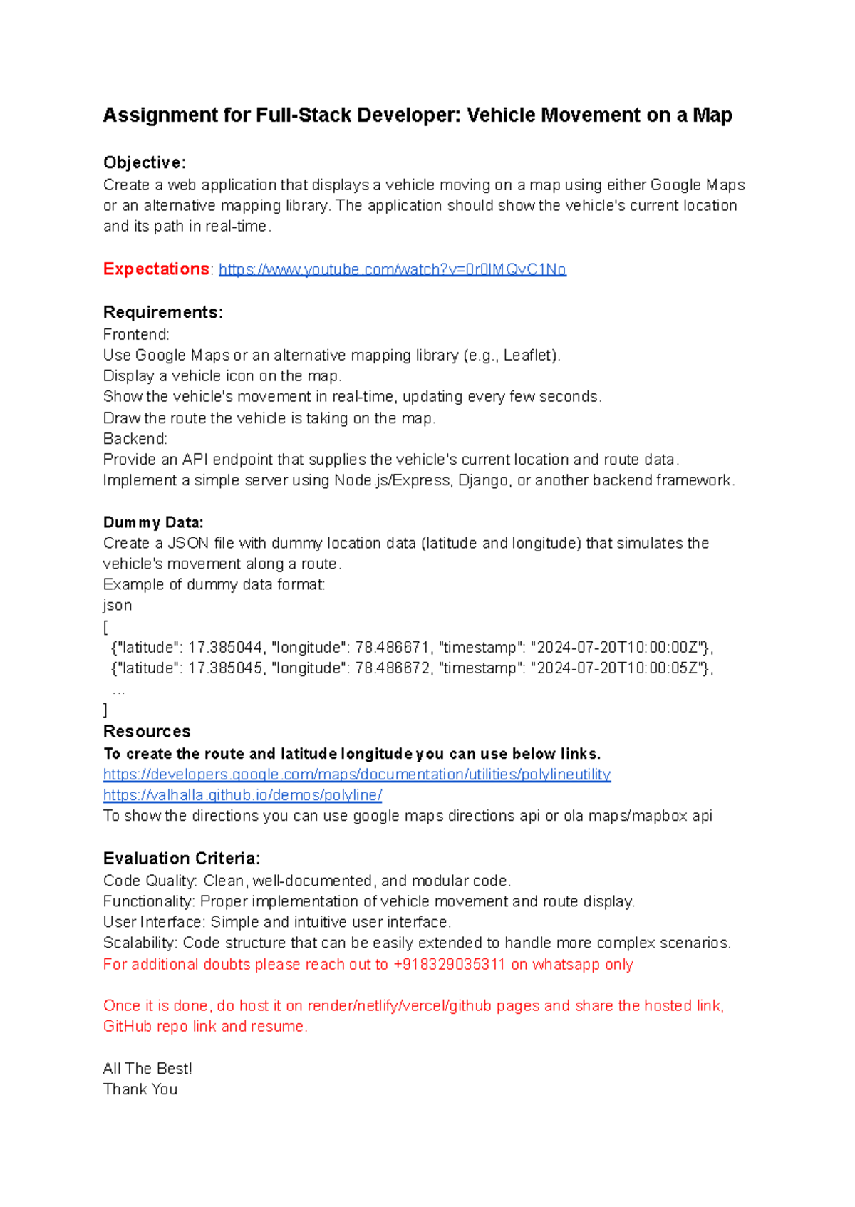 Assignment for Full-Stack Developer- Vehicle Movement on a Map - Assignment for Full-Stack - Studocu