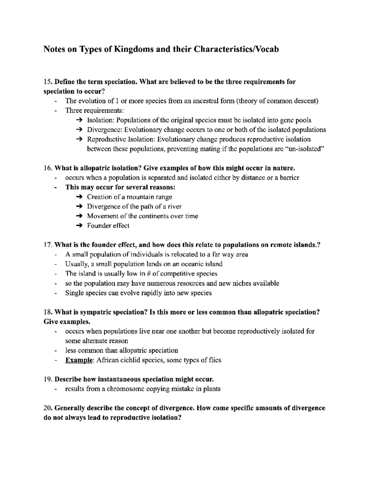 Bio Notes on types of kingdoms - Studocu