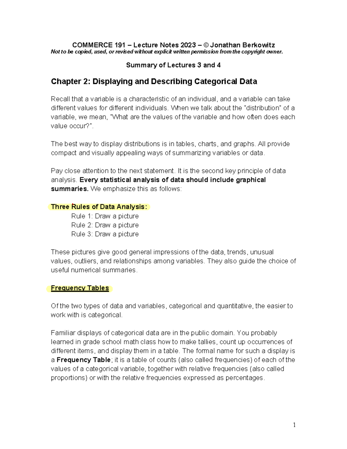 WEEK 02 - notes - COMMERCE 191 – Lecture Notes 2023 – © Jonathan ...