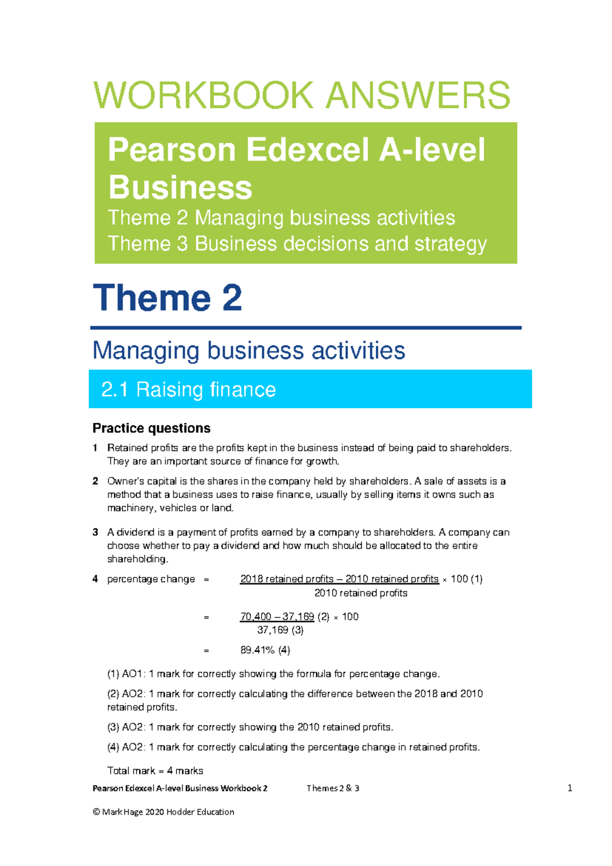 Pearson Edexcel Business Themes 2 and 3-2020 - Pearson Edexcel A-level Business Workbook 2 ...