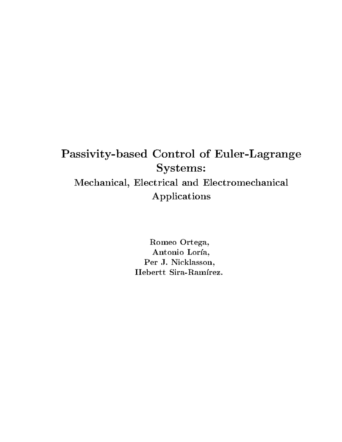Passivity Based Control Of Euler Lagrange Systems Passivity Based Control Of Euler Lagrange