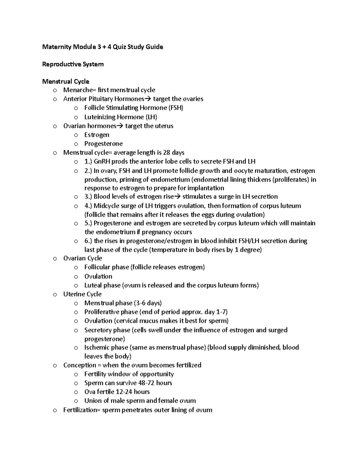 Maternity Module 3 and 4 Study Guide - Maternity Module 3 + 4 Quiz ...