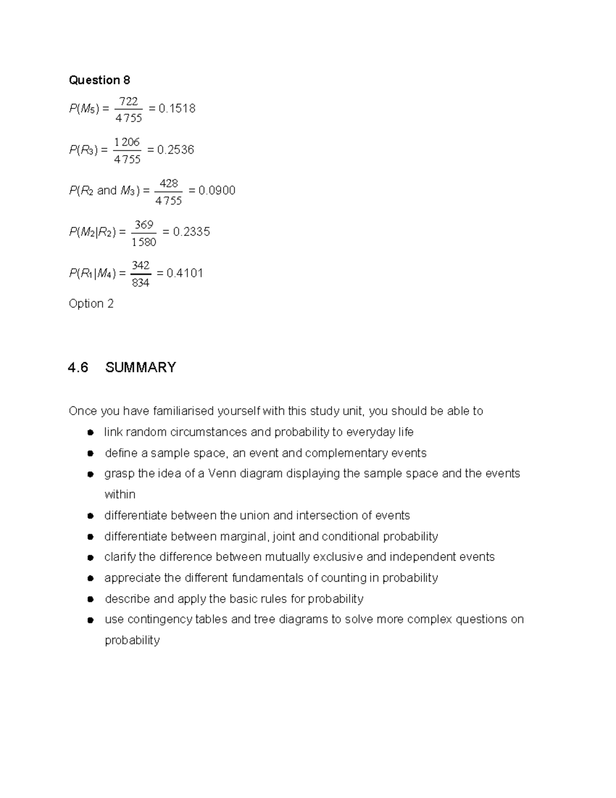Chapter 5-7 - SUMMARIES AND NOTES FROM LECTURES - Question 8 P(M 5 ...