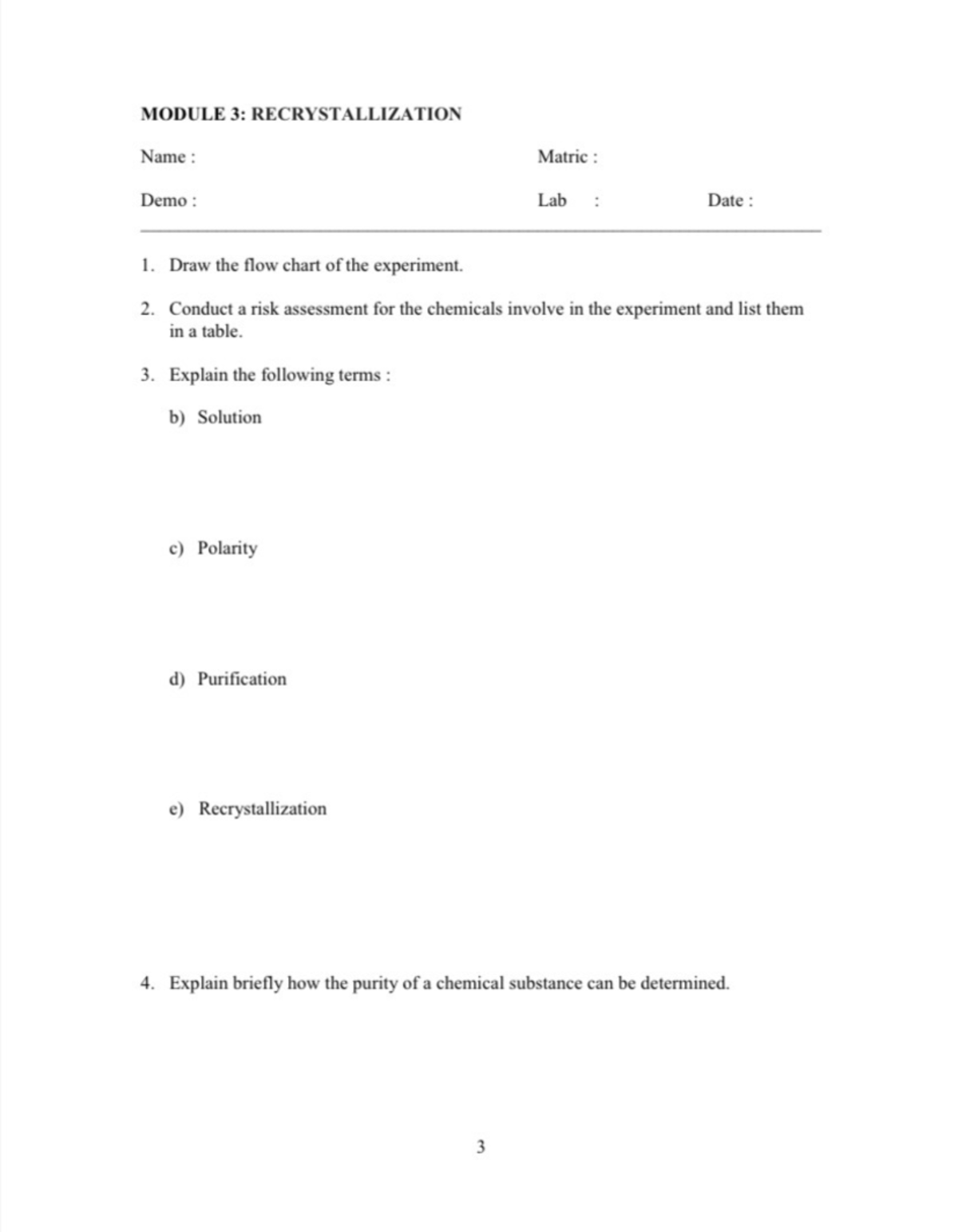 Pre Lab Module 3 Recrystallisation - organic chemistry - Studocu