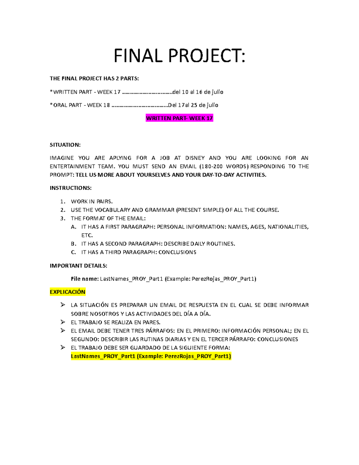 Indicaciones PARA LA Semana 17 Y 18-2 - FINAL PROJECT: THE FINAL ...