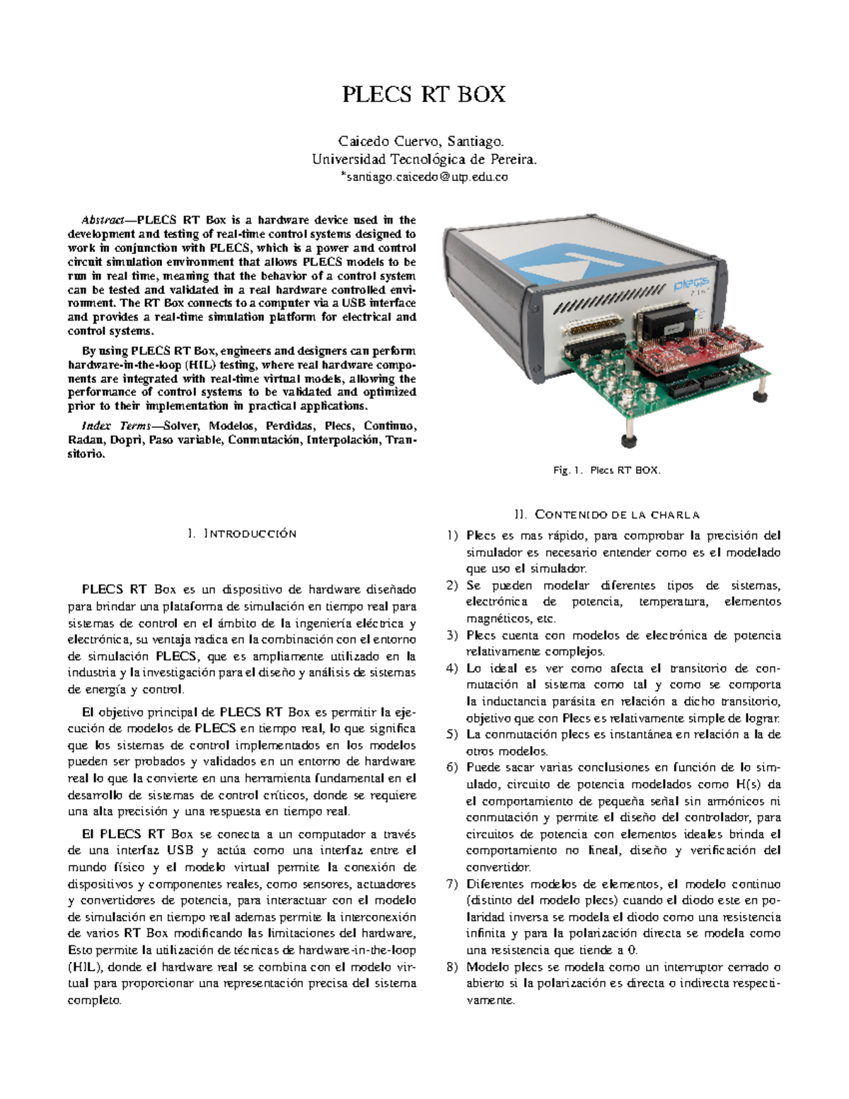 Informe 9 medidas - PLECS RT BOX Caicedo Cuervo, Santiago. Universidad Tecnol ́ogica de Pereira ...