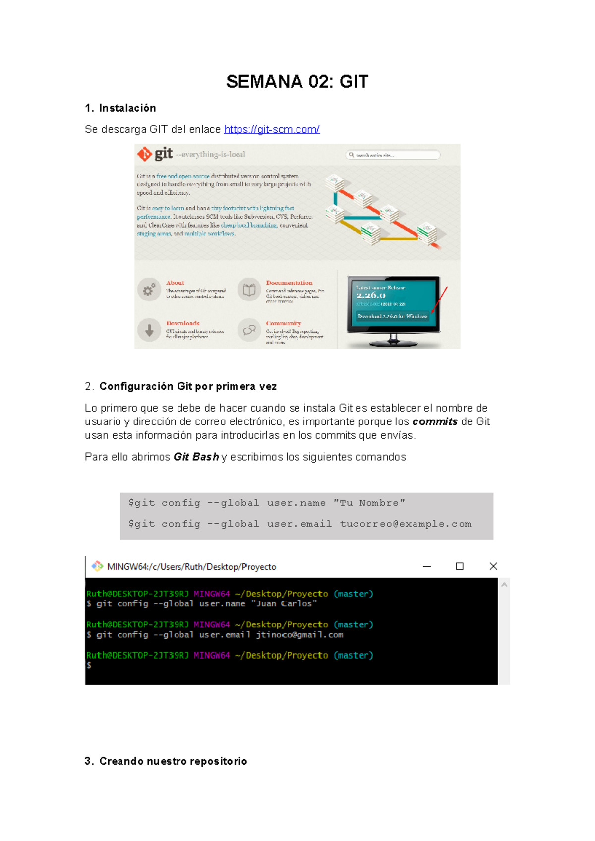 Lab 1 - Recordando GIT - SEMANA 02: GIT Instalación Se descarga GIT del enlace git-scm/ - Studocu