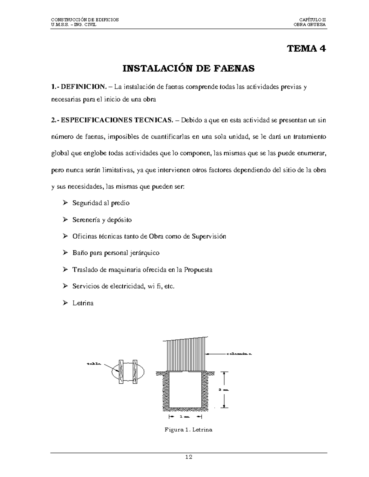 TEMA 4 Instalación De Faenas en Construcción de Edificios - U.M.S. – ING. CIVIL OBRA GRUESA TEMA ...