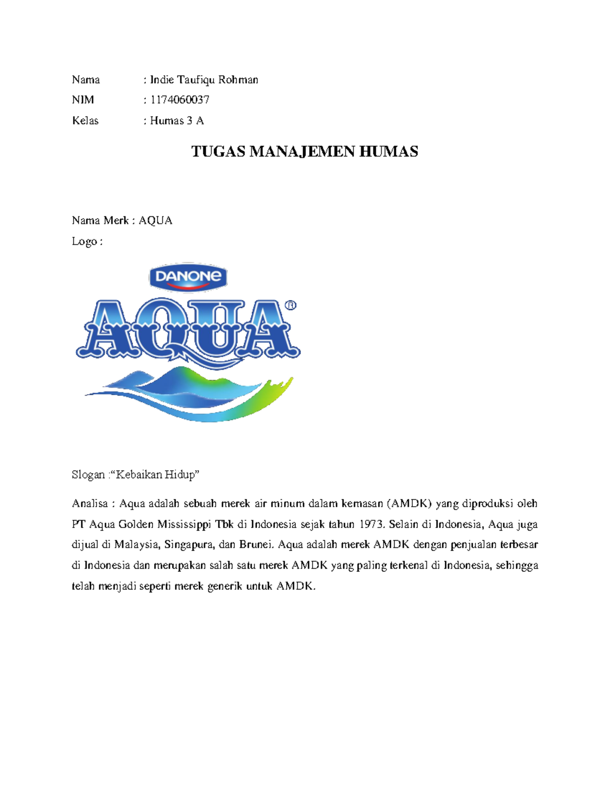 Tugas Manajemen Humas - tentang brand perusahaan mempunyai logo - Nama ...