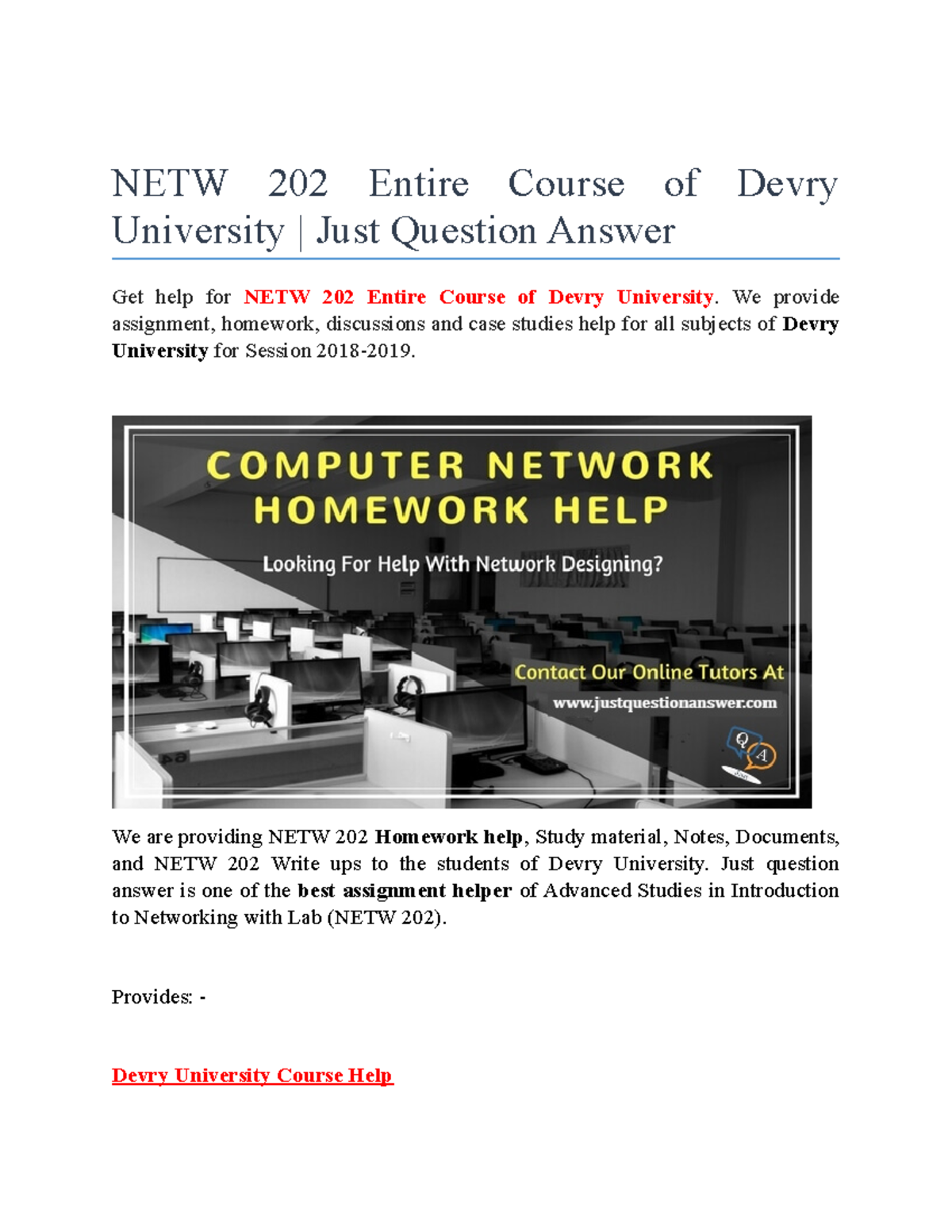 NETW 202 Entire Course of Devry University - We provide assignment ...