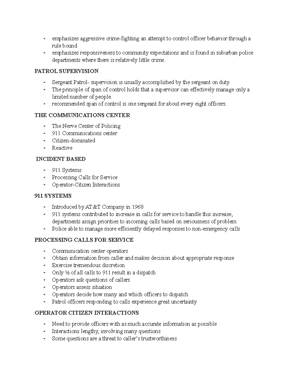 CRJ 202 Notes 2 - Different Police Patrol, law enforcement - emphasizes ...