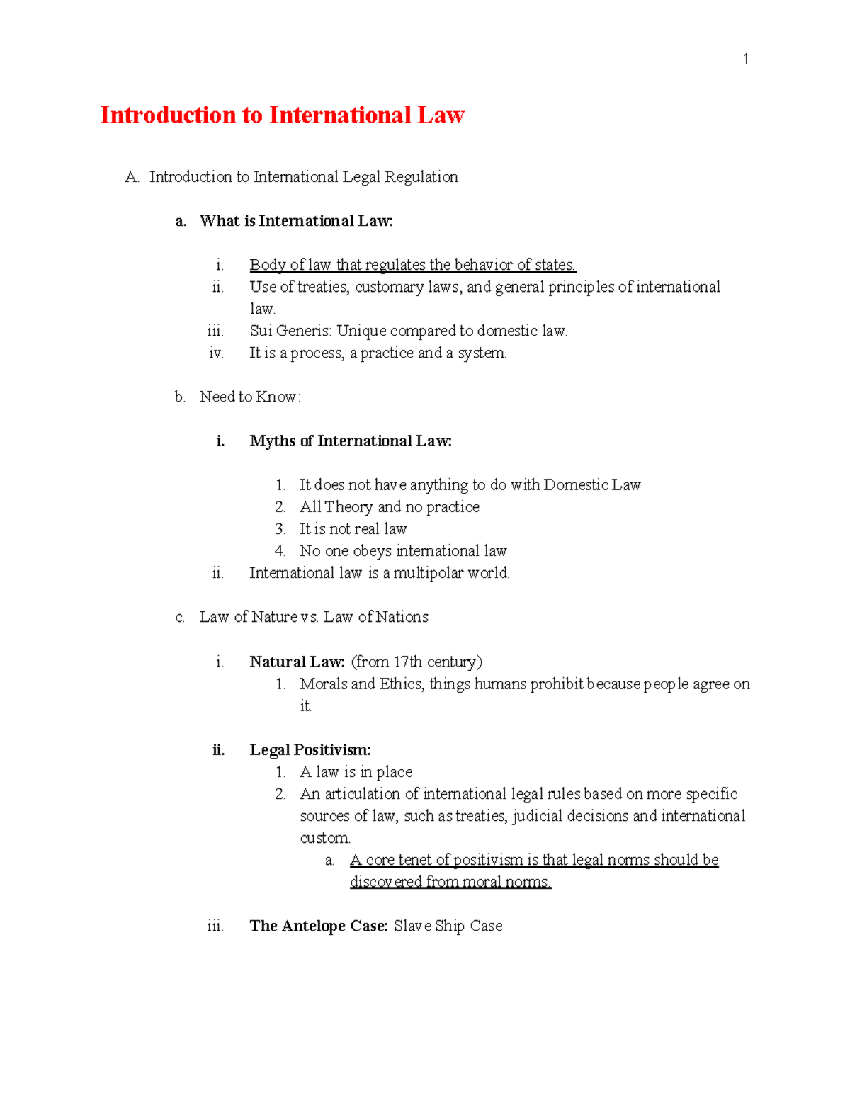 International Outline - Introduction to International Law A ...