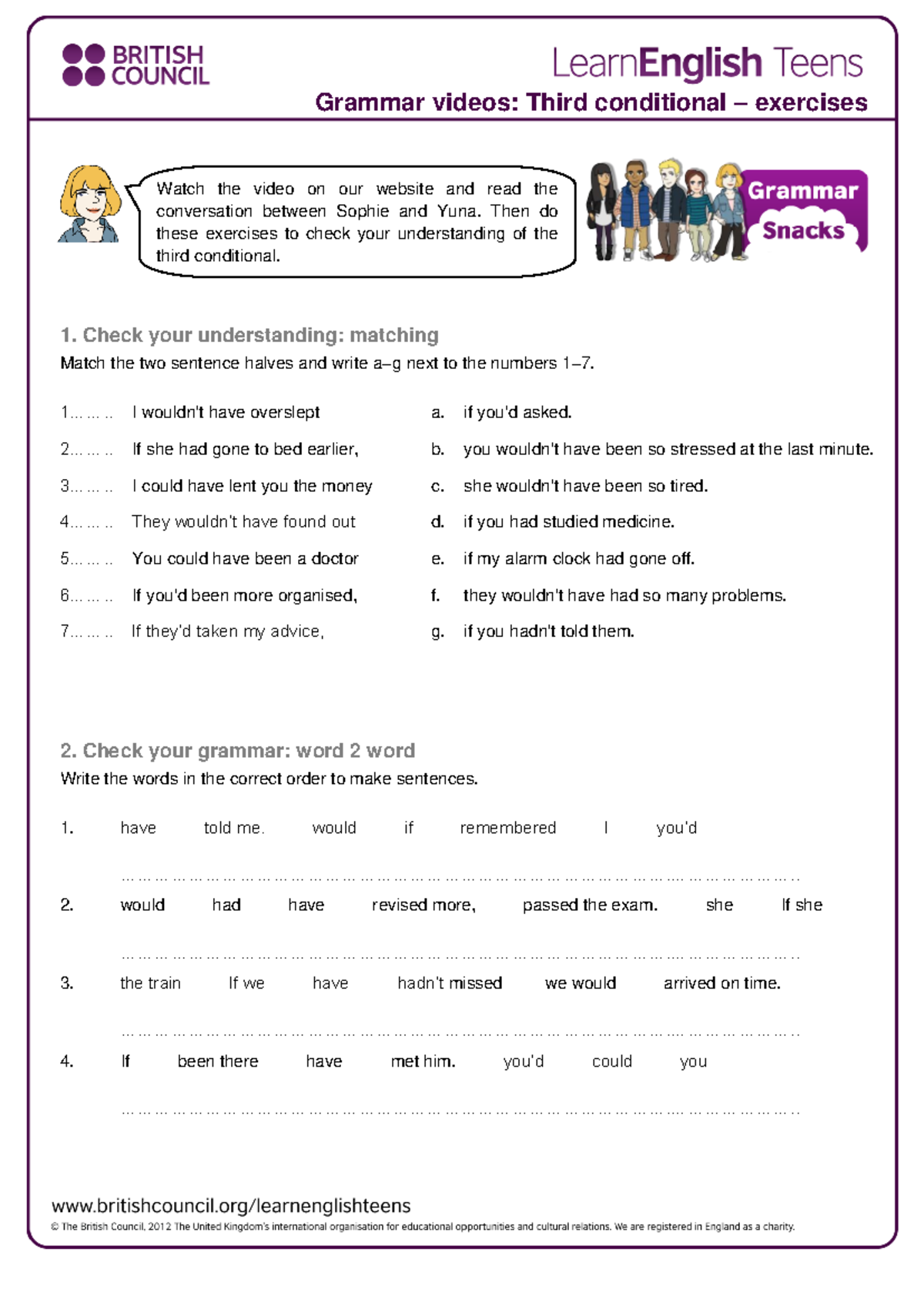 3rd conditional - ACTIVITY - Grammar videos: Third conditional ...