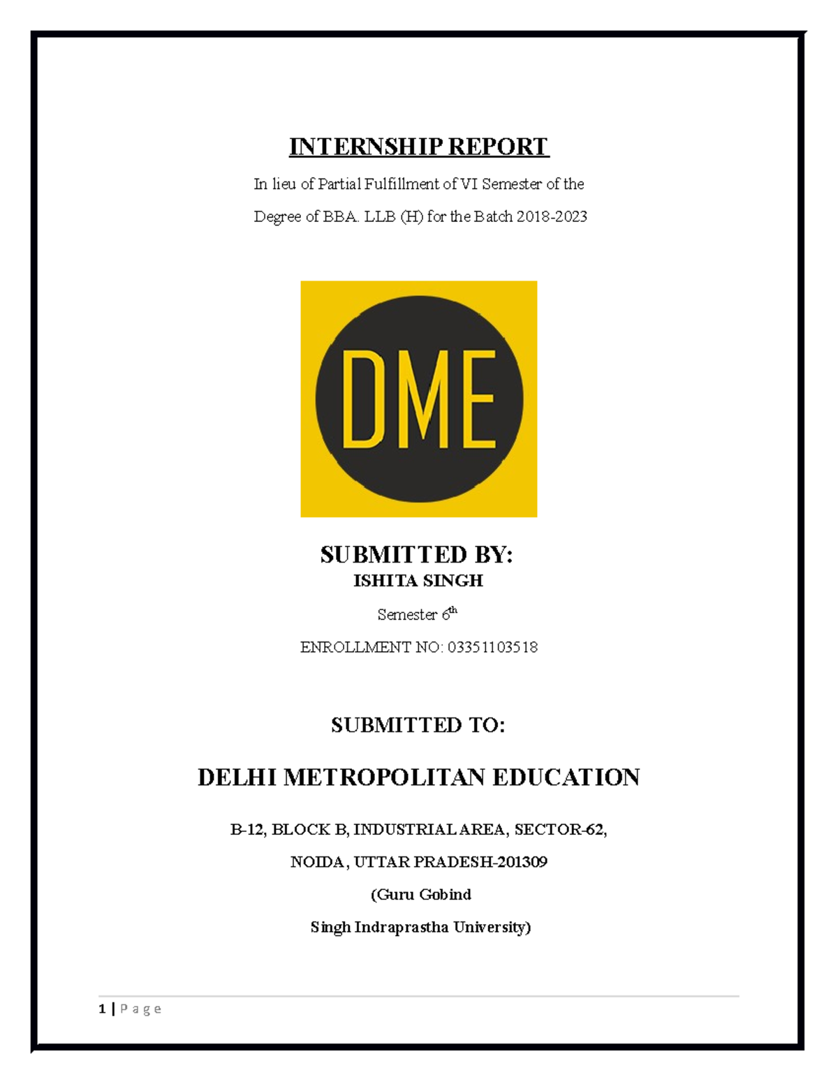 BBA LLB 4 A Internship Report - INTERNSHIP REPORT In lieu of Partial ...