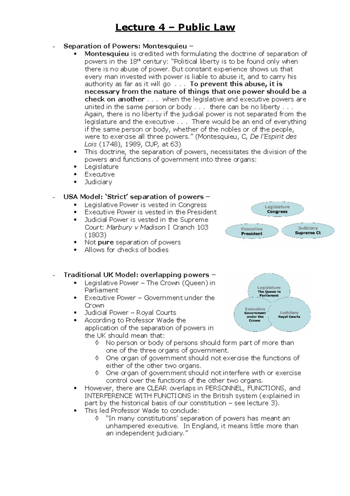 Lecture 4 - Public Law - Separation of Powers: Montesquieu ...