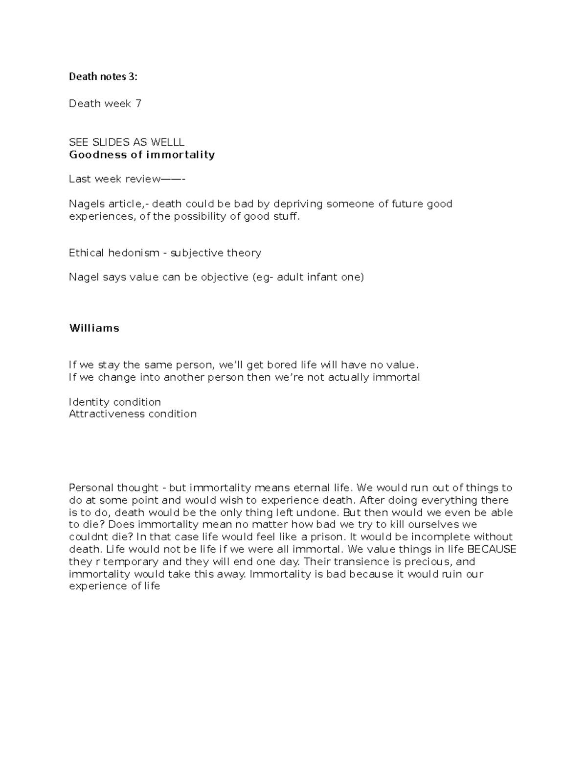 Death notes 3 - Prof J. Penny - Death notes 3: Death week 7 SEE SLIDES ...