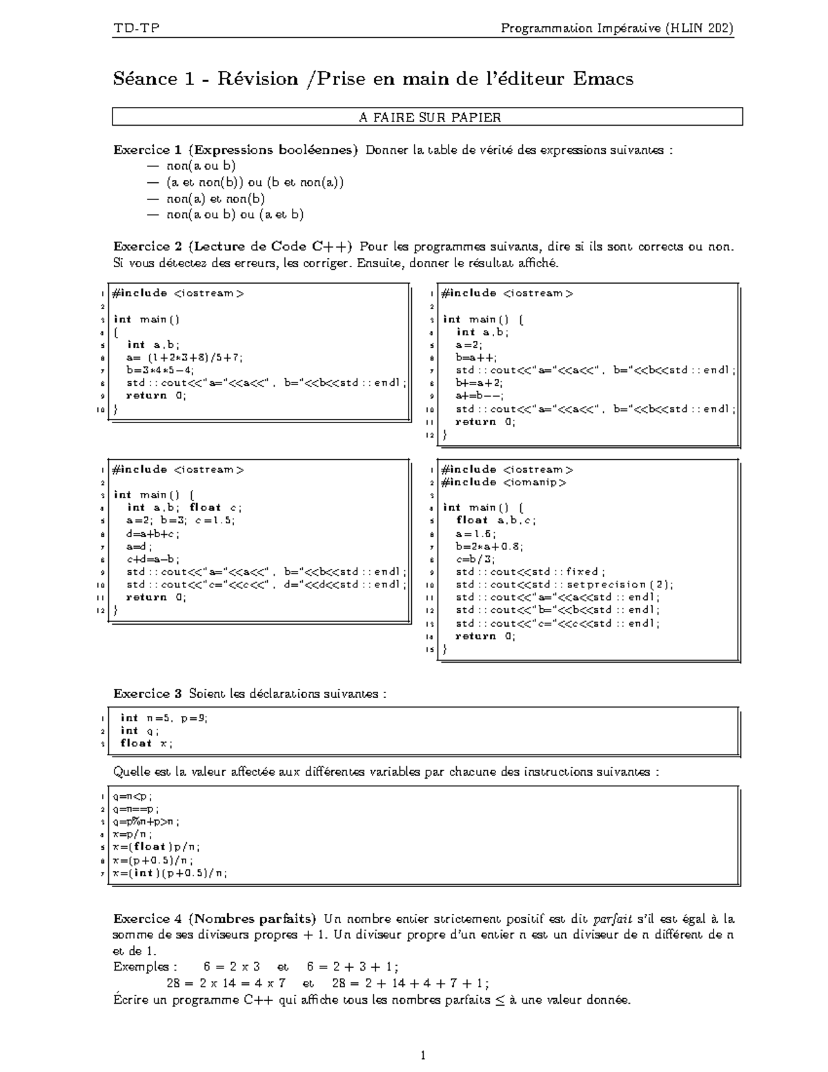 TD-TP 1 - TD Programmation Impérative - Programmation Imp´erative (HLIN 202) TD-TP S´ eance 1 ...