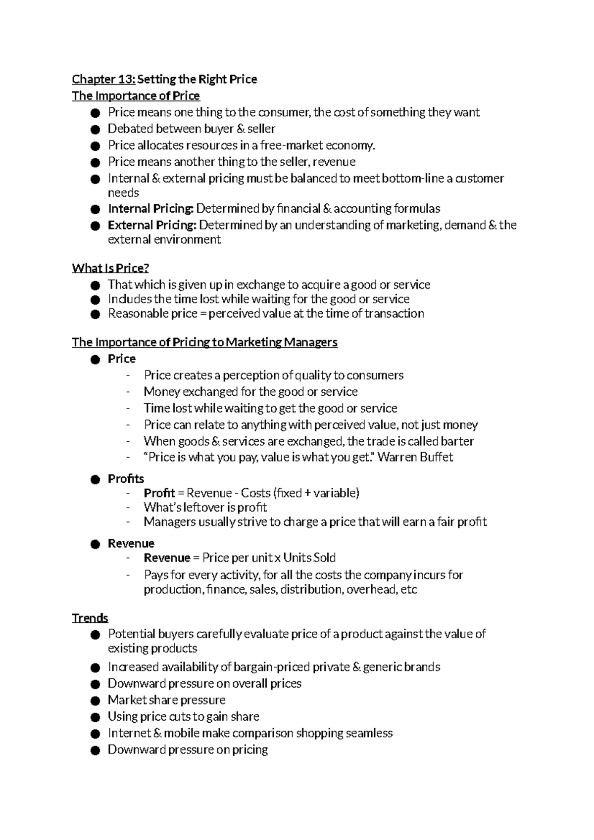 MKTG - Chapter 13 - ADMS MARKETING 2200 NOTES - Chapter 13: Setting the ...