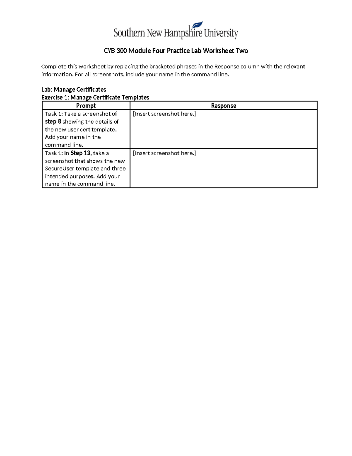 CYB 300 Module Four Practice Lab Worksheet Two - For all screenshots ...