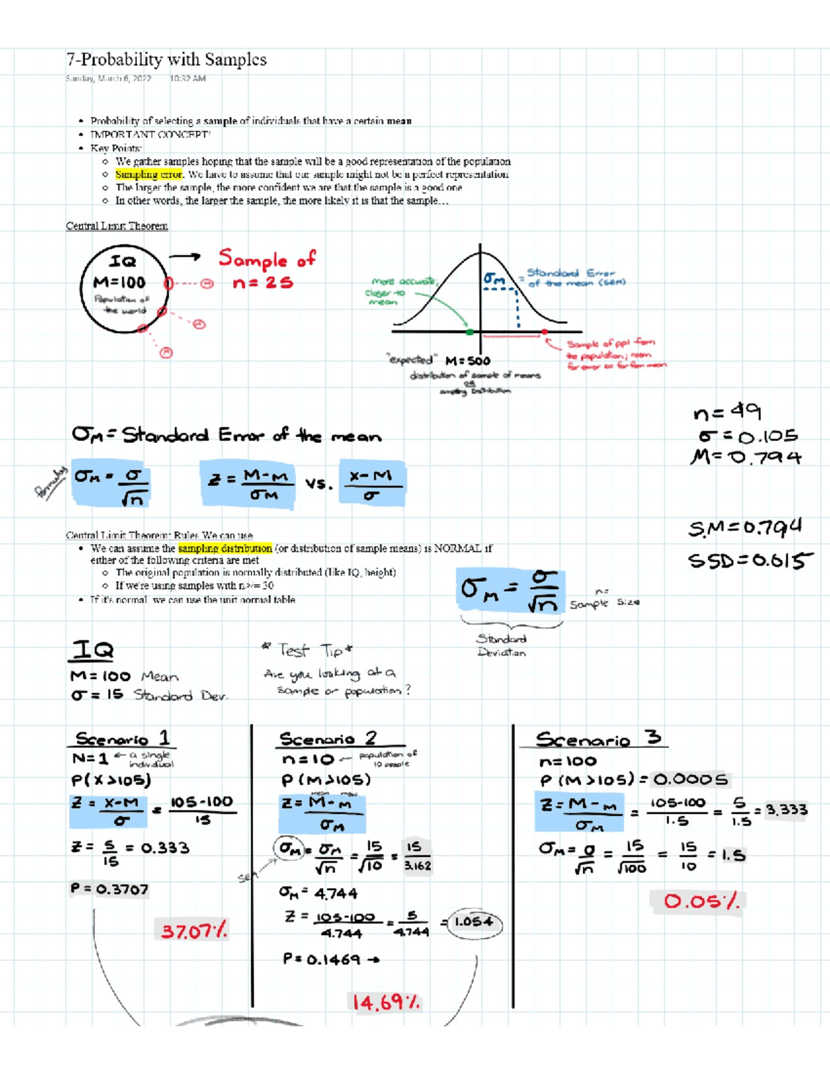 Psych 1073 Statistics-Chapter 7 - with Samples Sunday, March 6, 2022 10 ...