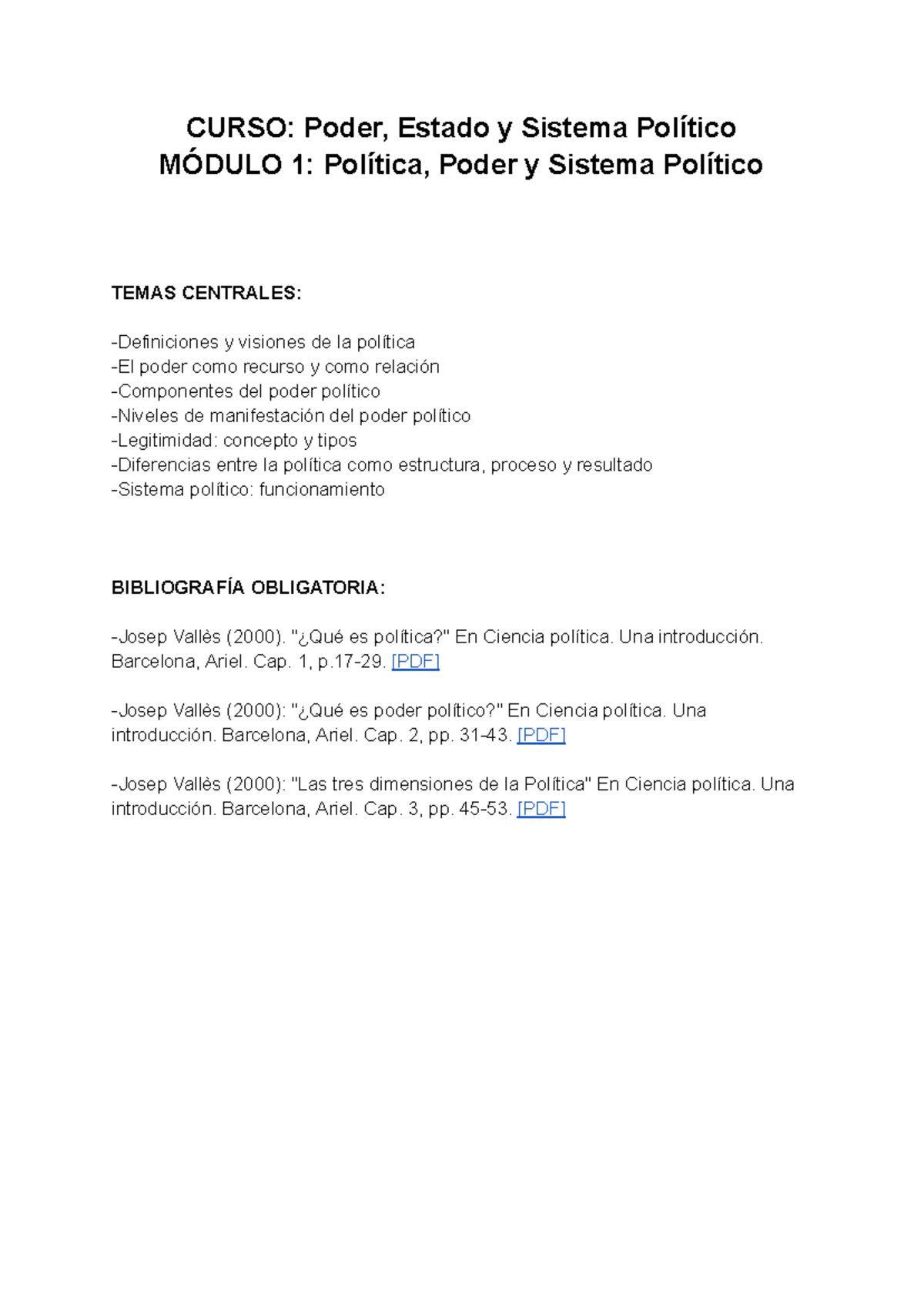 Poder y estado - resumen - CURSO: Poder, Estado y Sistema Político ...