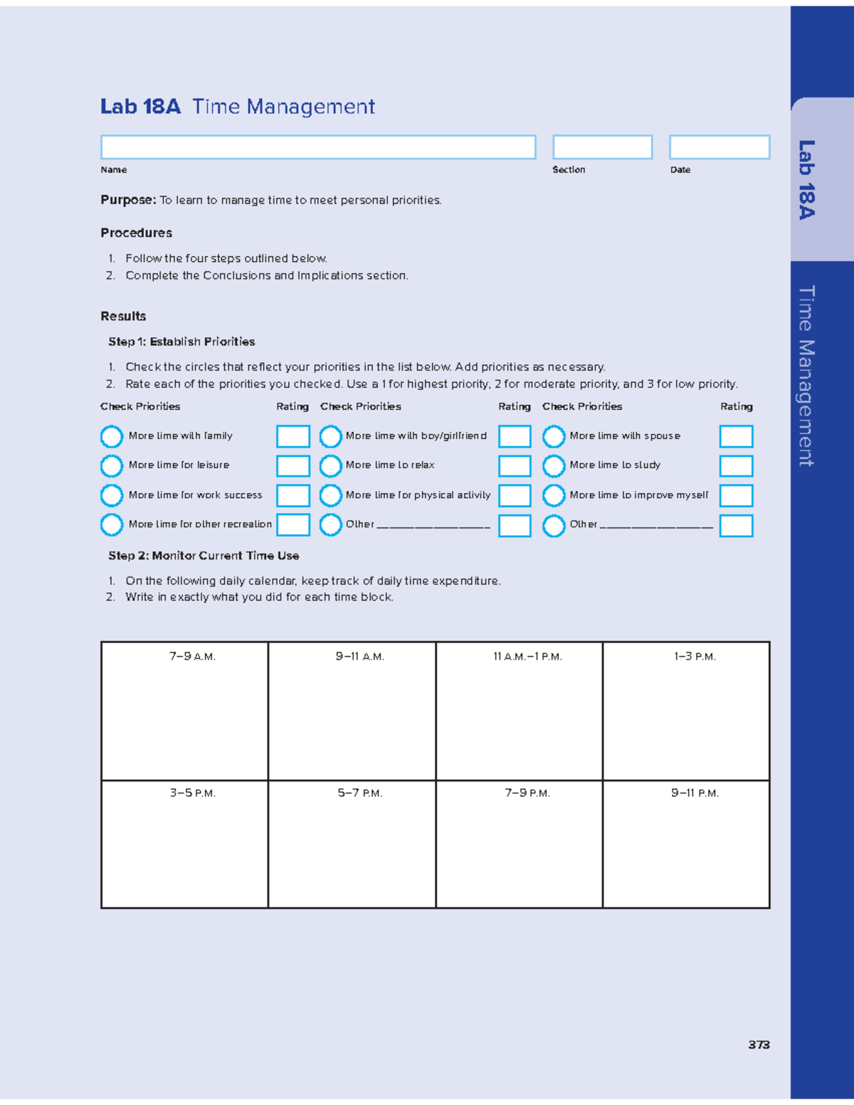 Corbin 11e Lab18A - Lab - 373 Lab 18A Time Management Lab 18A Time ...