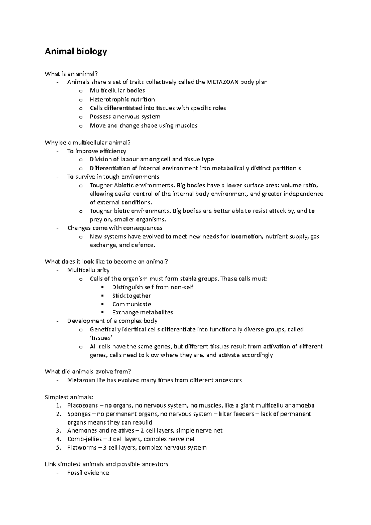 Metazoa - lecture notes - Animal biology What is an animal? - Animals ...