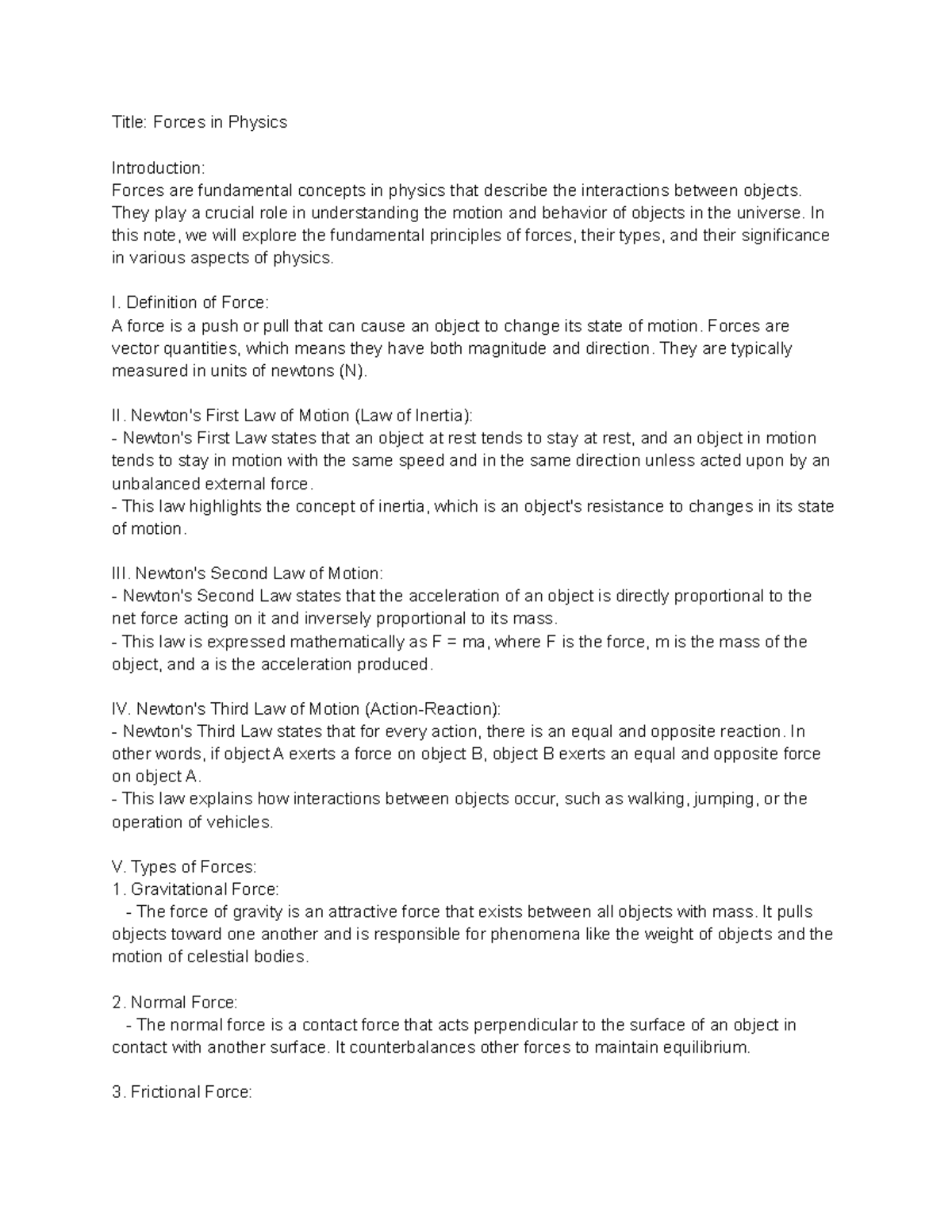 Title Forces in Physics - Title: Forces in Physics Introduction: Forces ...
