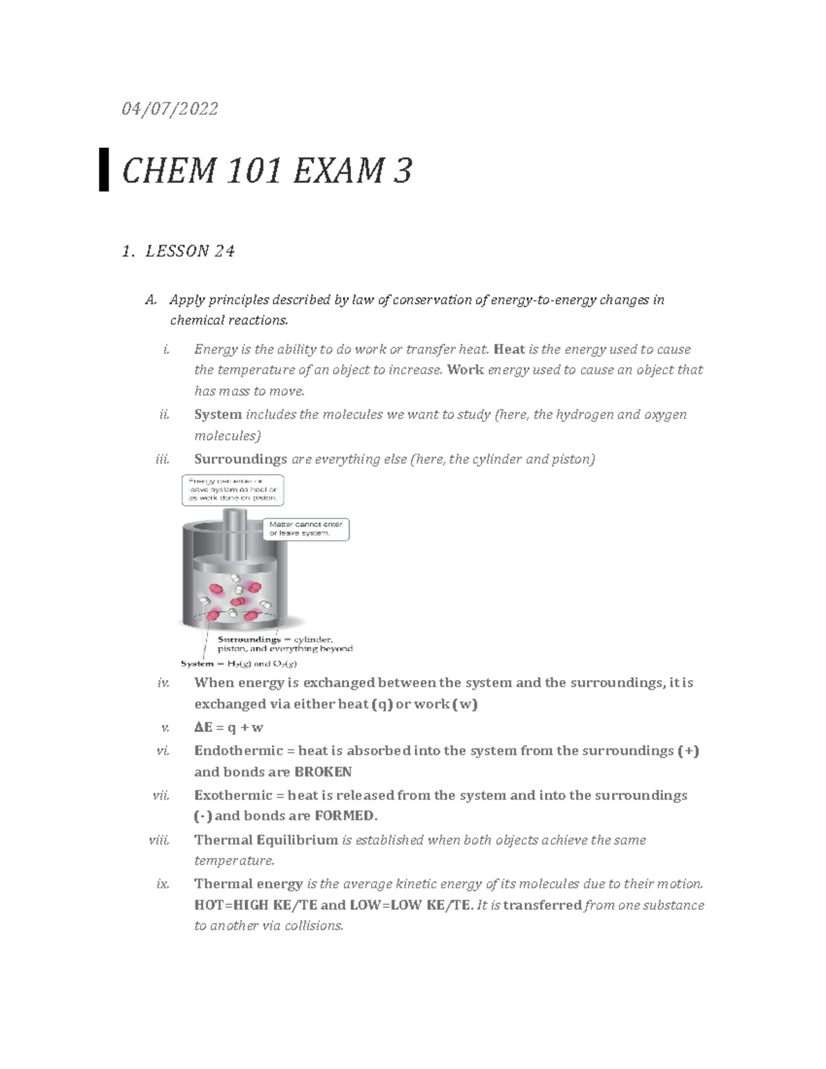 Chem 101 exam 3 learning objectives - 04/07/ CHEM 101 EXAM 3 1. LESSON 24 A. Apply principles ...