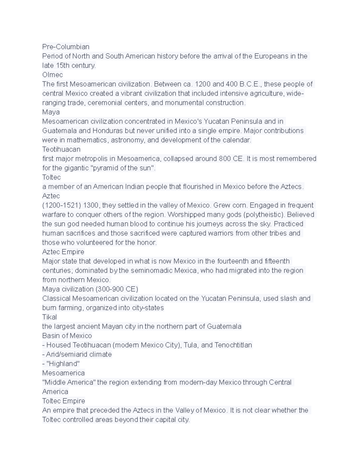 Span 5211 notes pt 1 - Pre-Columbian Period of North and South American ...