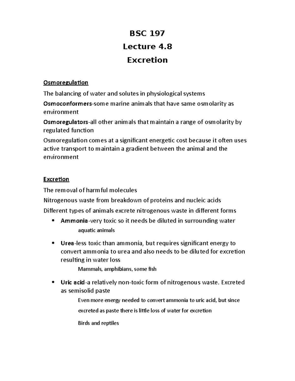 4.8 Excretion - Lecture notes for BSC 197 with Wade Nichols - BSC 197 ...