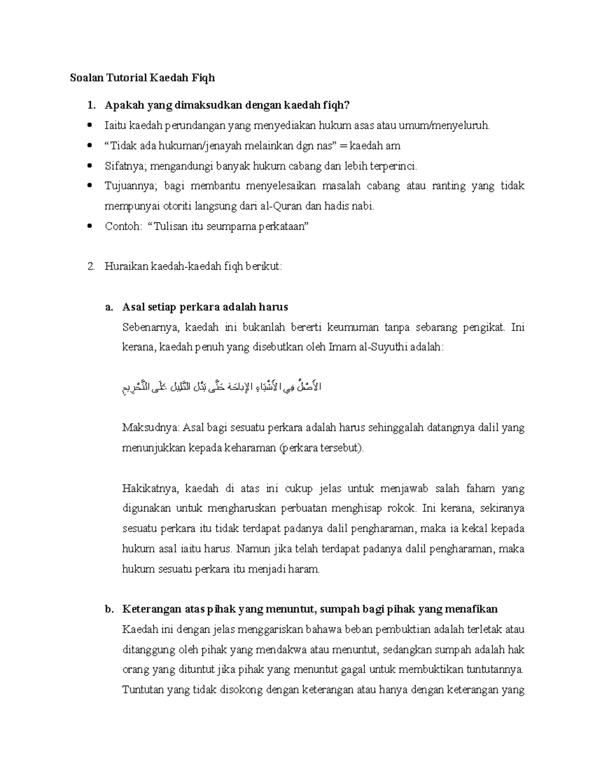 Soalan tutorial Kaedah Fiqh - Islamic Evidence Law - Studocu
