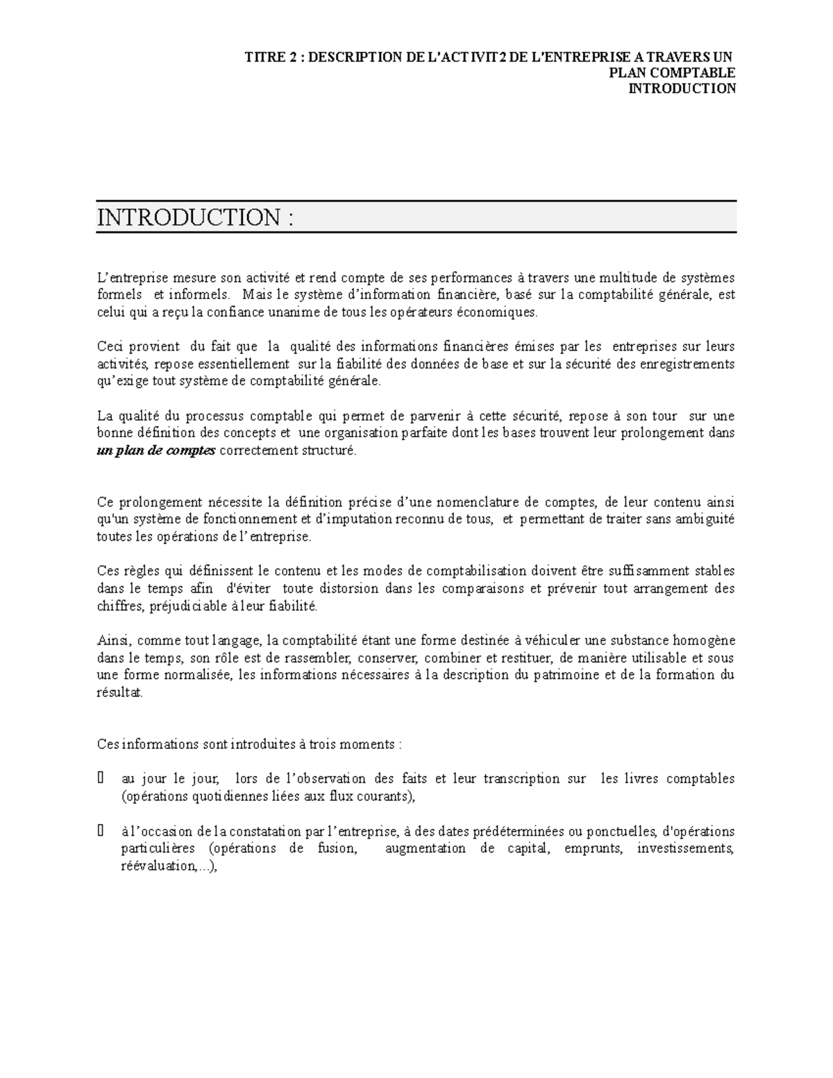 Section 0 - Introduction - TITRE 2 : DESCRIPTION DE L'ACTIVIT2 DE L ...