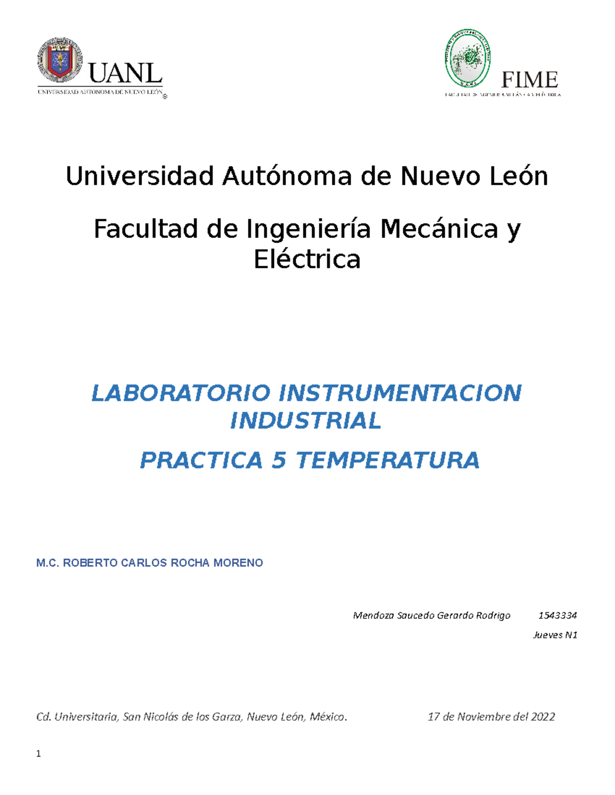 Practica#5 Temperatura 1543334 J N1 - Universidad Autónoma de Nuevo ...