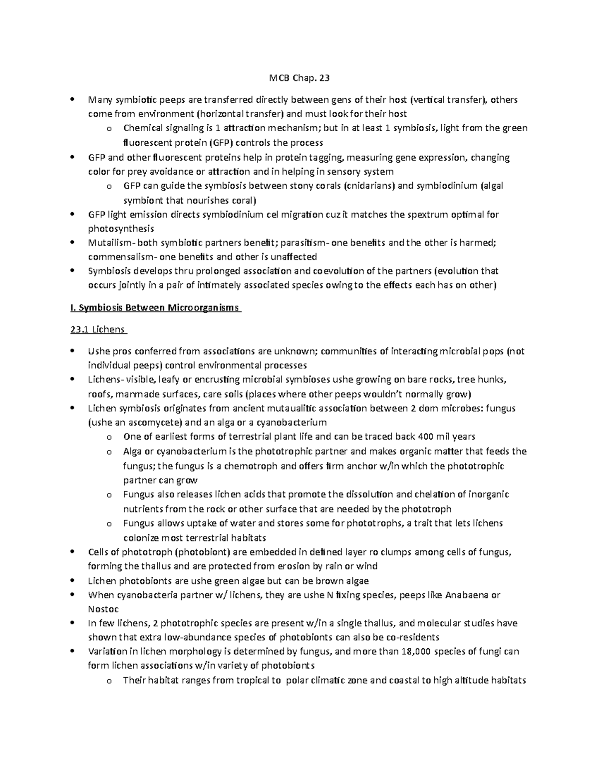 Microbiology Chapter 23 - MCB Chap. 23 Many symbiotic peeps are ...