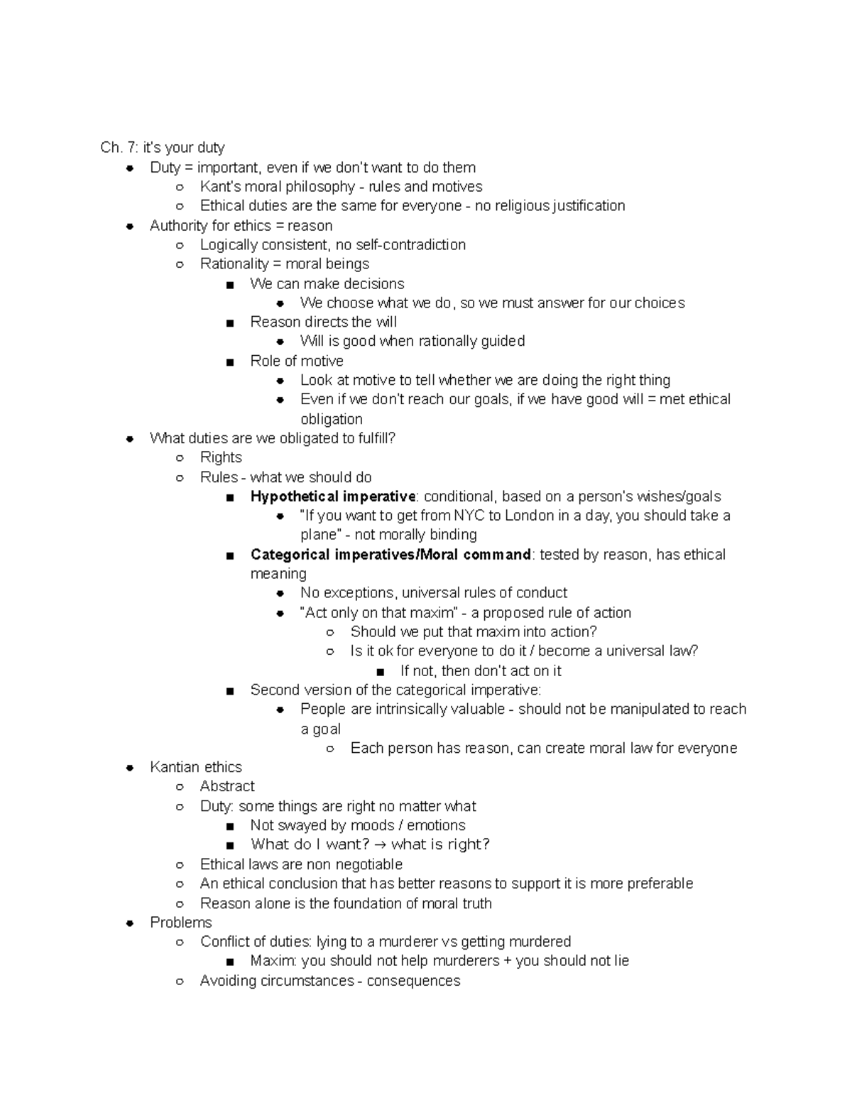 8 28 Reading Wilkens Bumper Sticker Ethics - Ch. 7: it’s your duty Duty ...