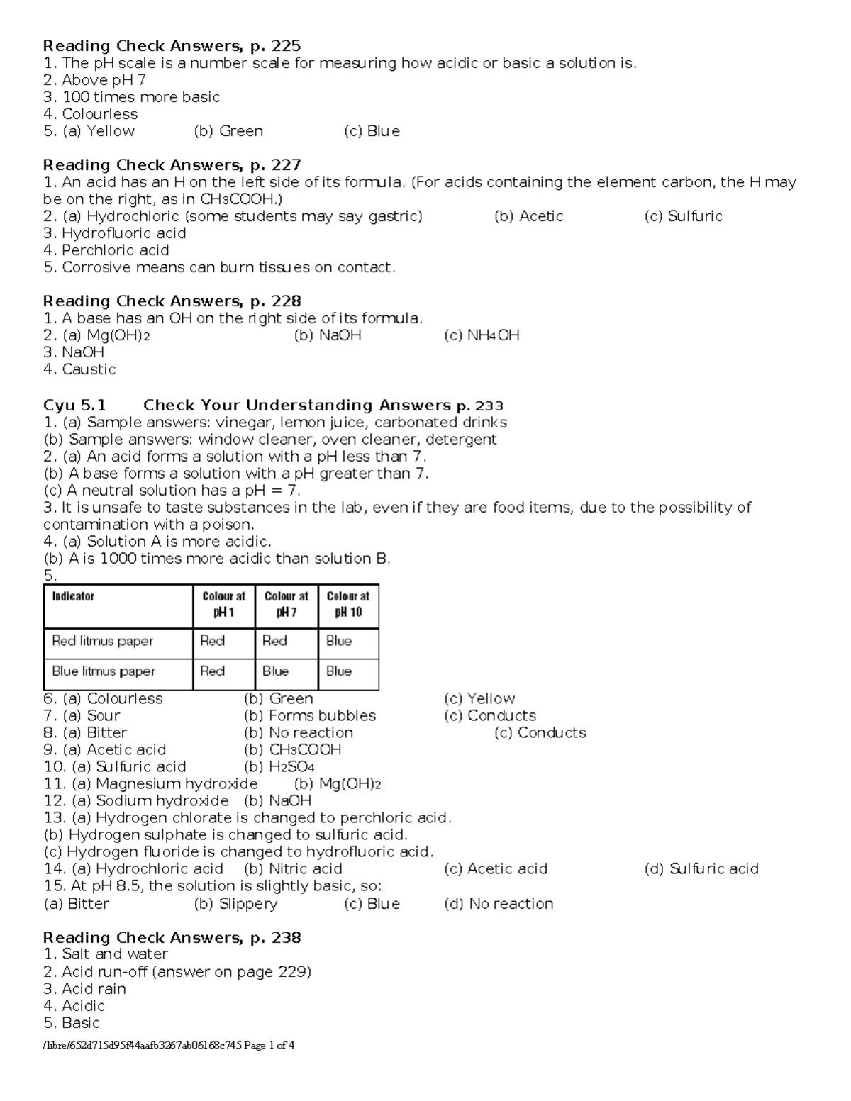 Ch 5 answers 2 - notes - Reading Check Answers, p. 225 The pH scale is ...