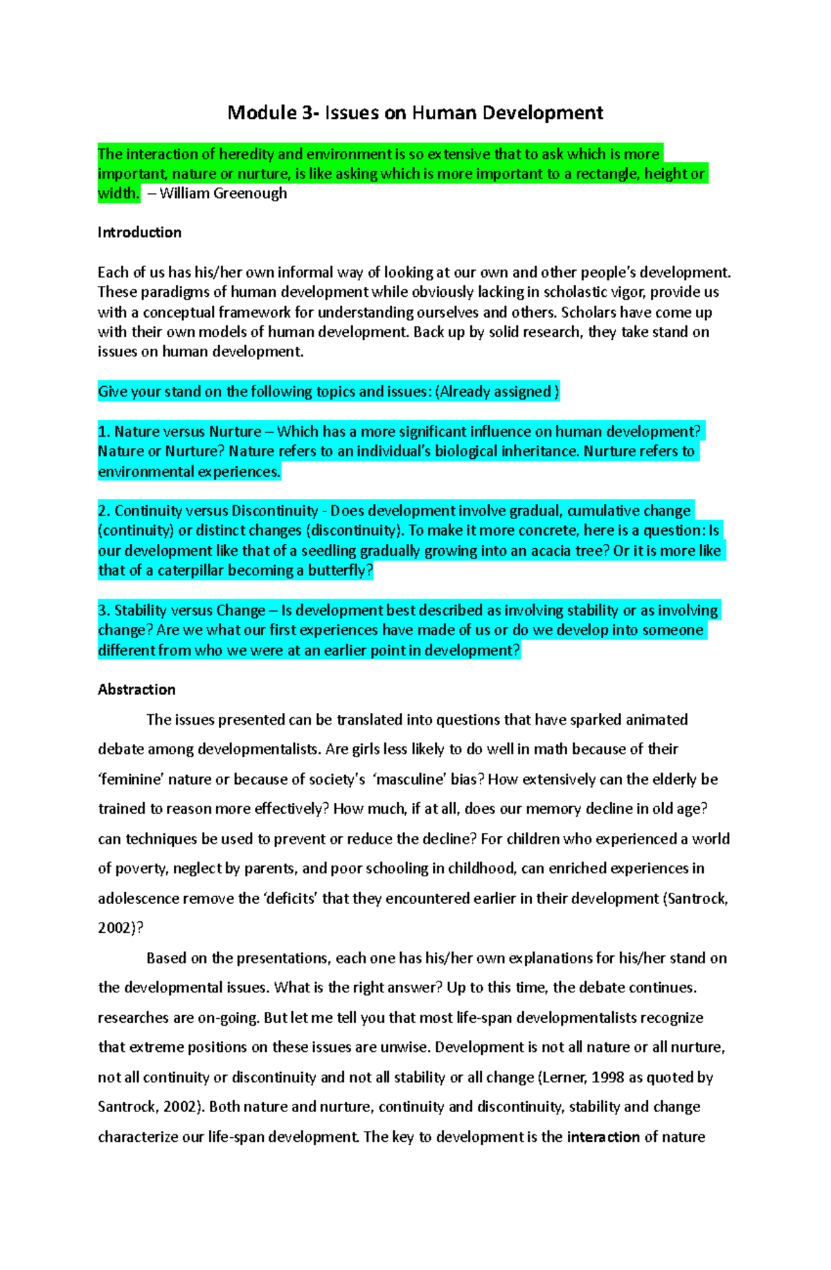 Module 3 Issues on Human Development - Module 3- Issues on Human ...