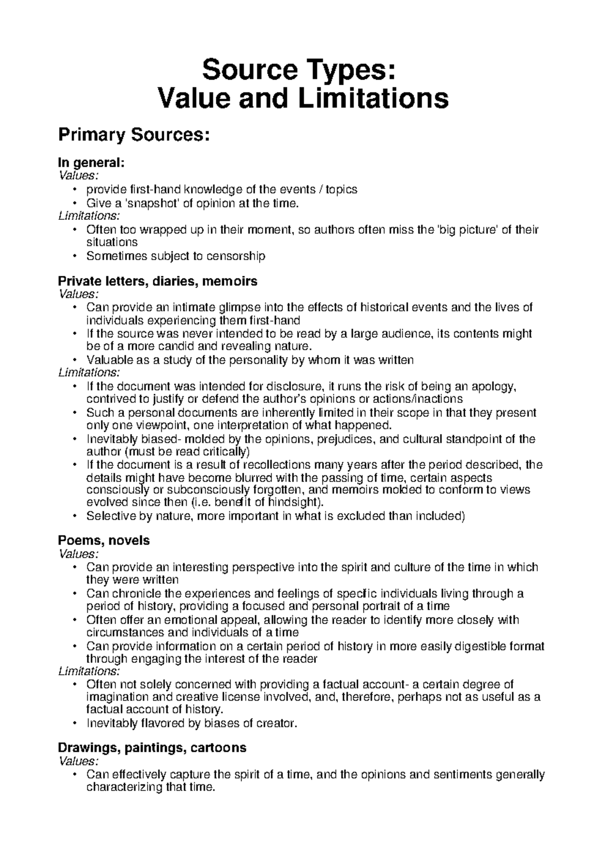 Primary source strengths and limitations - Source Types: Value and Limitations Primary Sources ...
