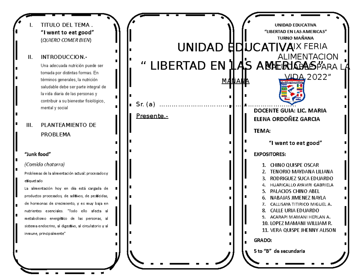 Triptico Ingles 2022 - uuuuuuuuuuuu - I. TITULO DEL TEMA. “I want to ...